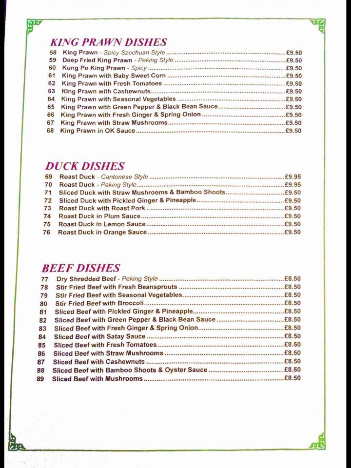 Menu at Beijing Restaurant, Stockport