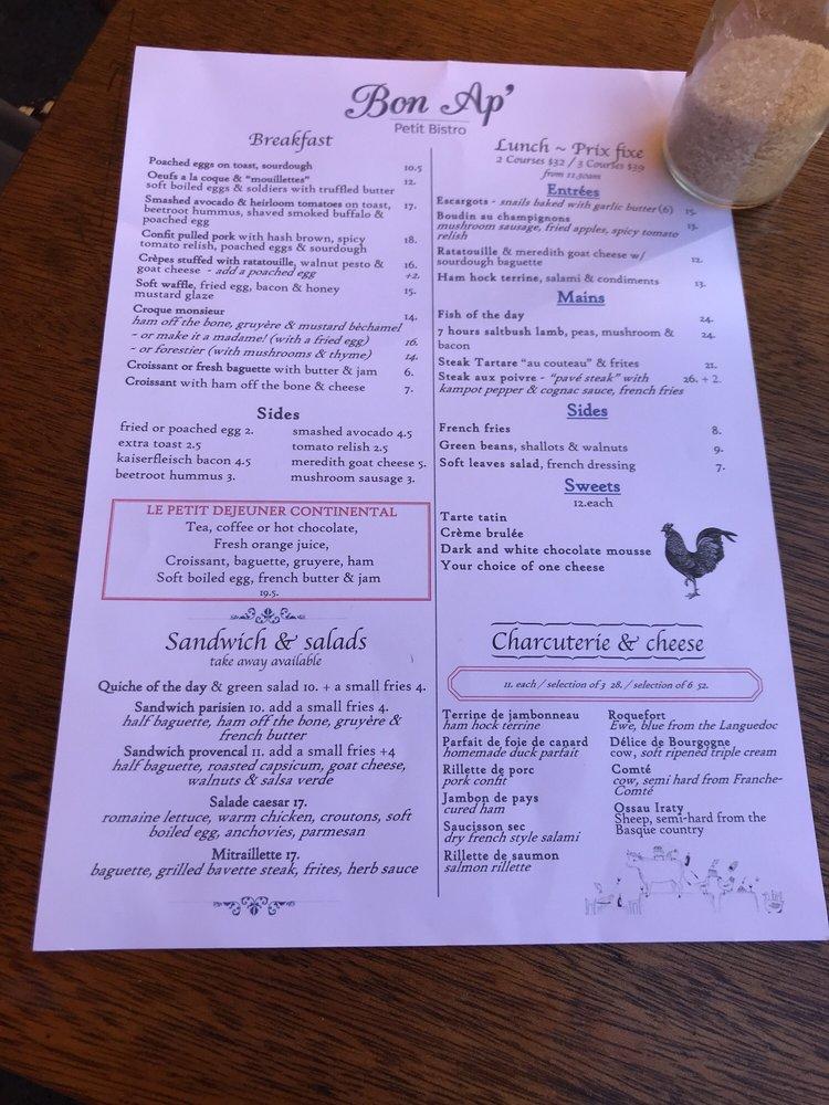 Menu at Bon Ap' Petit Bistro pub & bar, Fitzroy