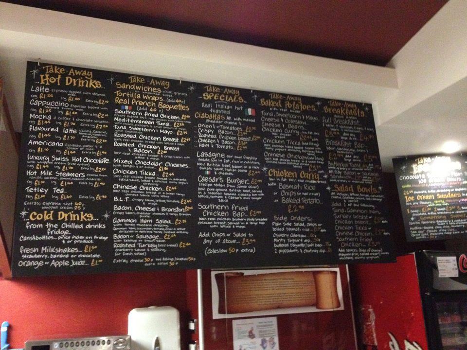 Menu at Caesars cafe, Barry