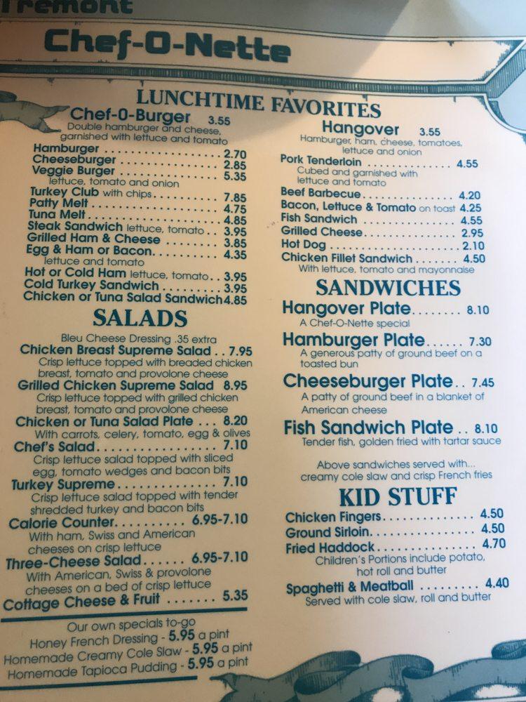 Menu at Chef-O-Nette Restaurant, Columbus