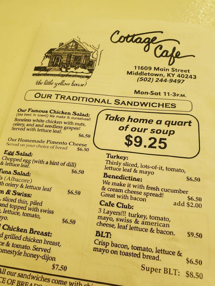 Menu at Cottage Cafe, Louisville