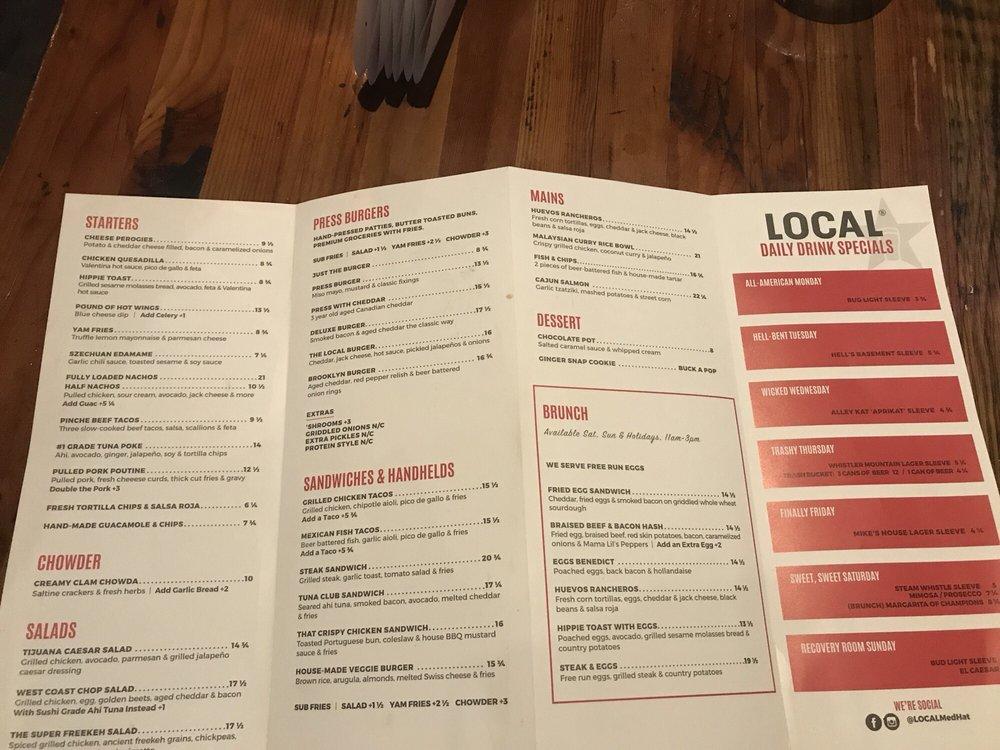 Carta de LOCAL Public Eatery Medicine Hat, Medicine Hat