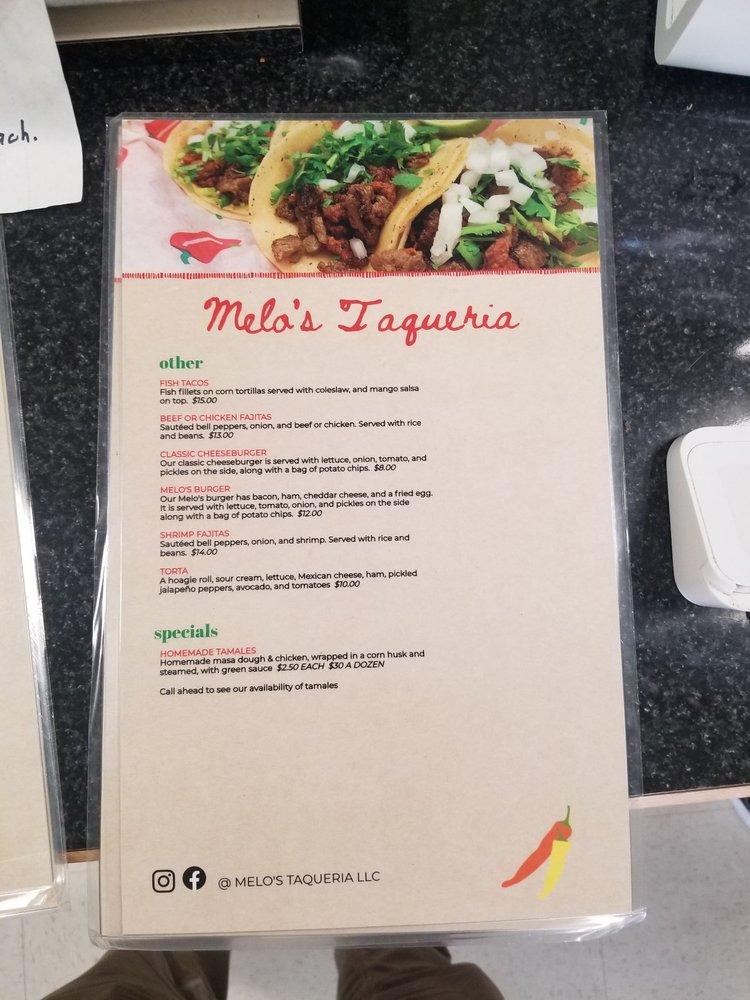 Menu at Melo's Taqueria restaurant, Lincoln City