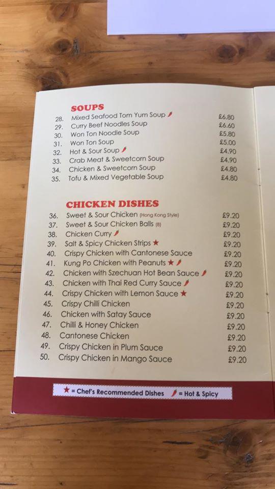 Menu at Moon Bay restaurant, Helston, Gweek