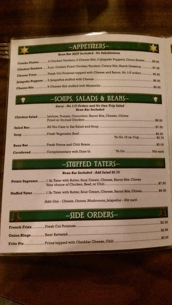 Menu at Ole' West Bean & Burger steakhouse, Mabank