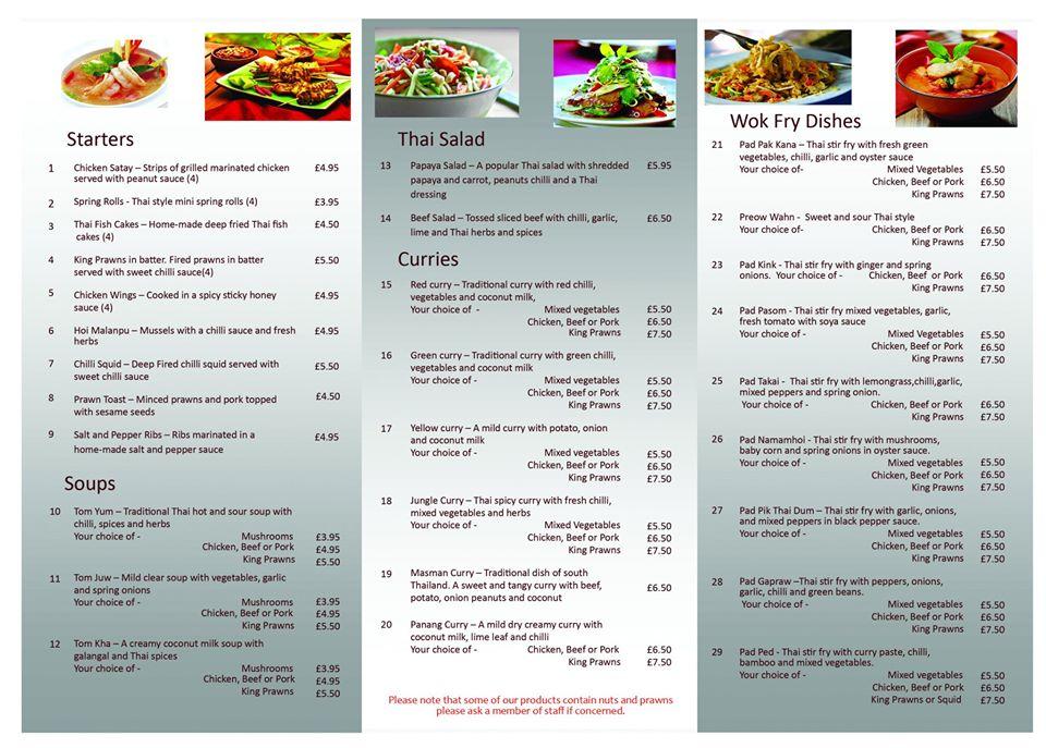 Menu at Phetrin Thai Take Away restaurant, Loughton