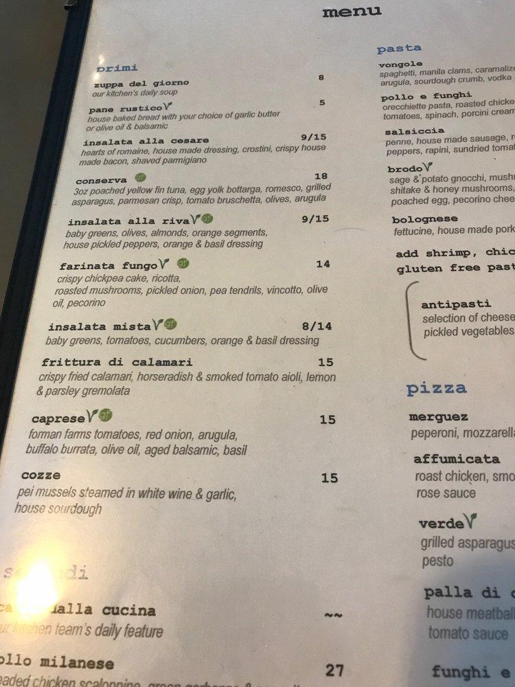 Menu at Riva restaurant, Gananoque