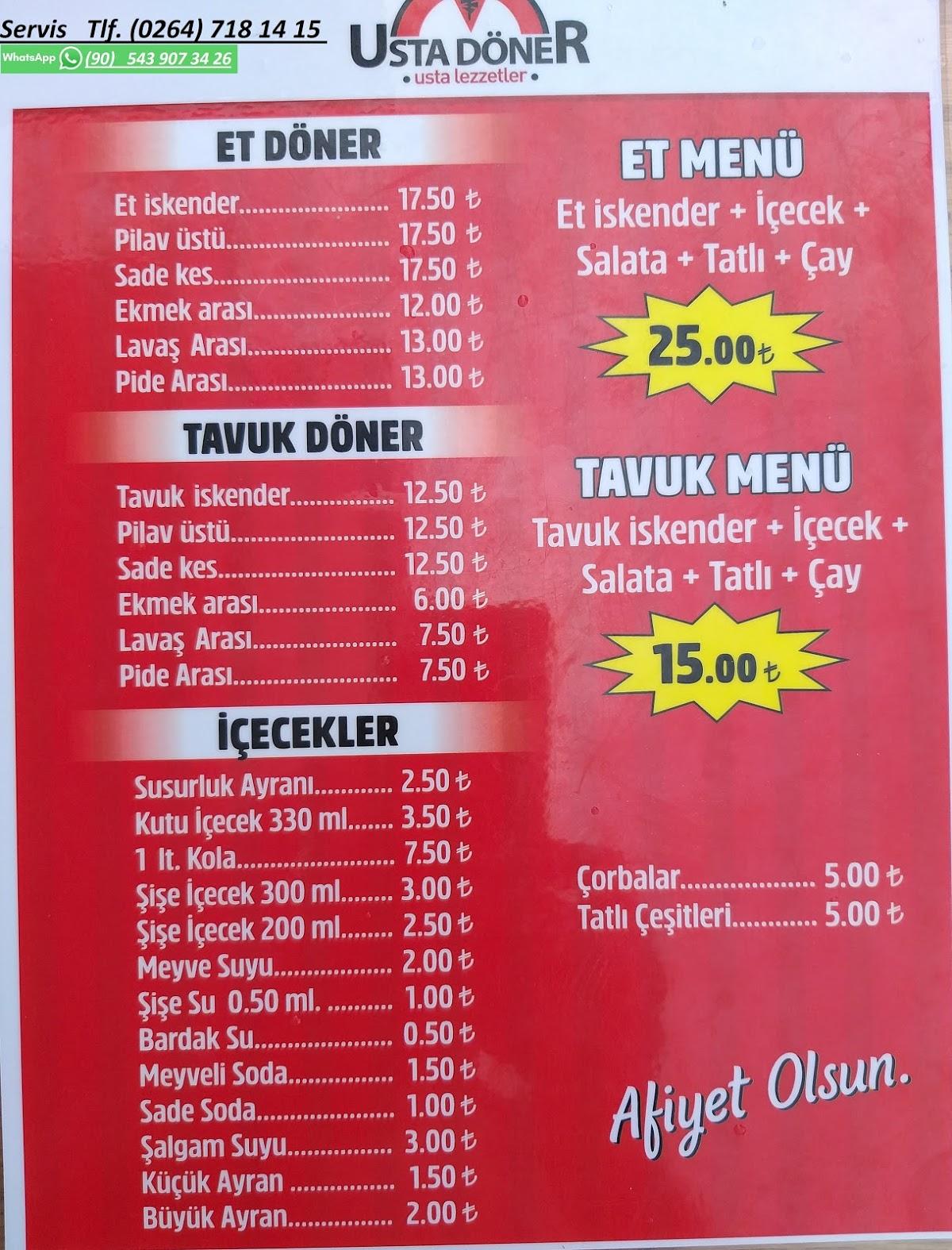 Menu at USTA DÖNER, Karasu