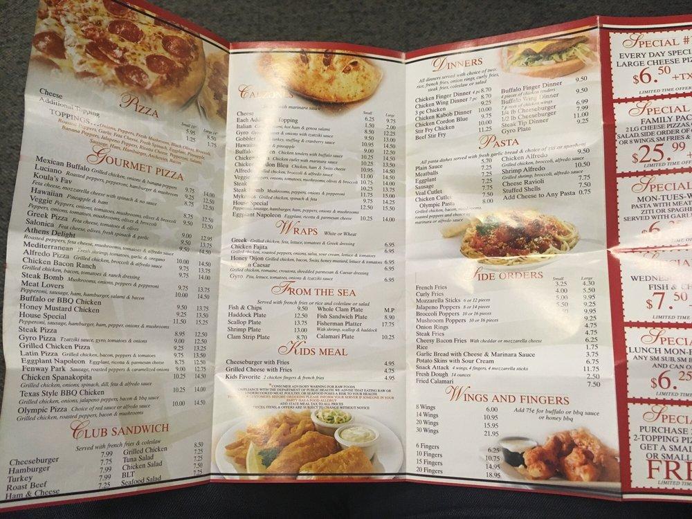 Menu at Athens Pizza pizzeria, Weymouth, 642 Middle St