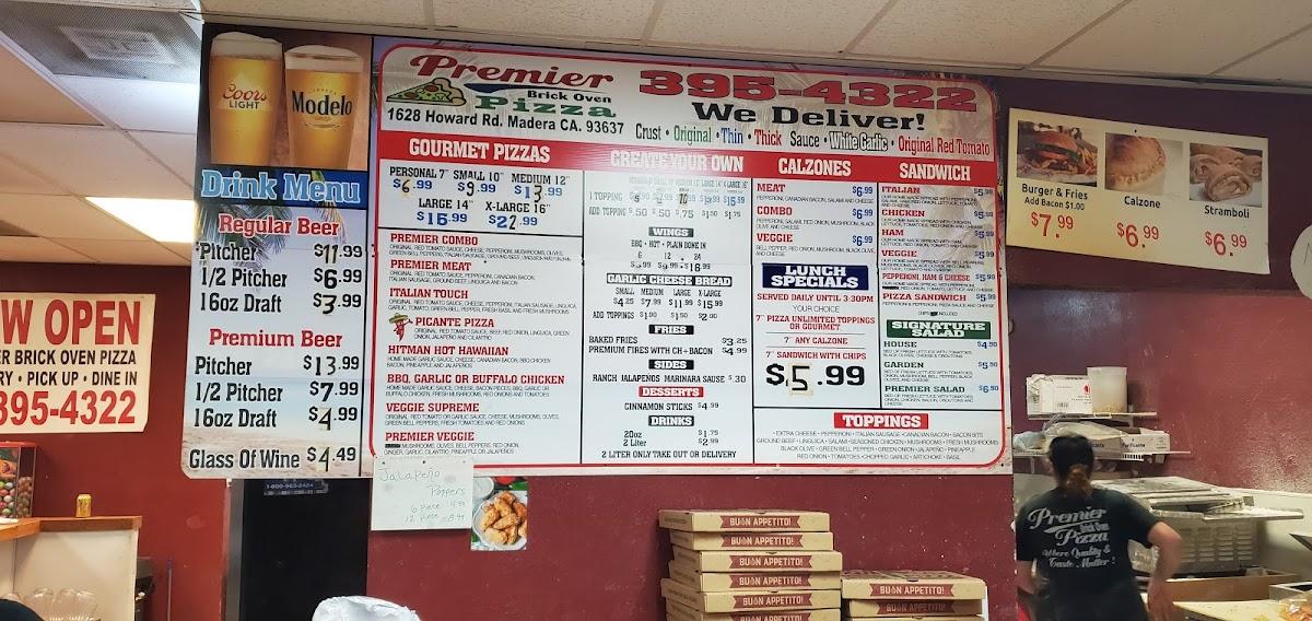 Menu at Premier Brick Oven Pizza pizzeria, Madera