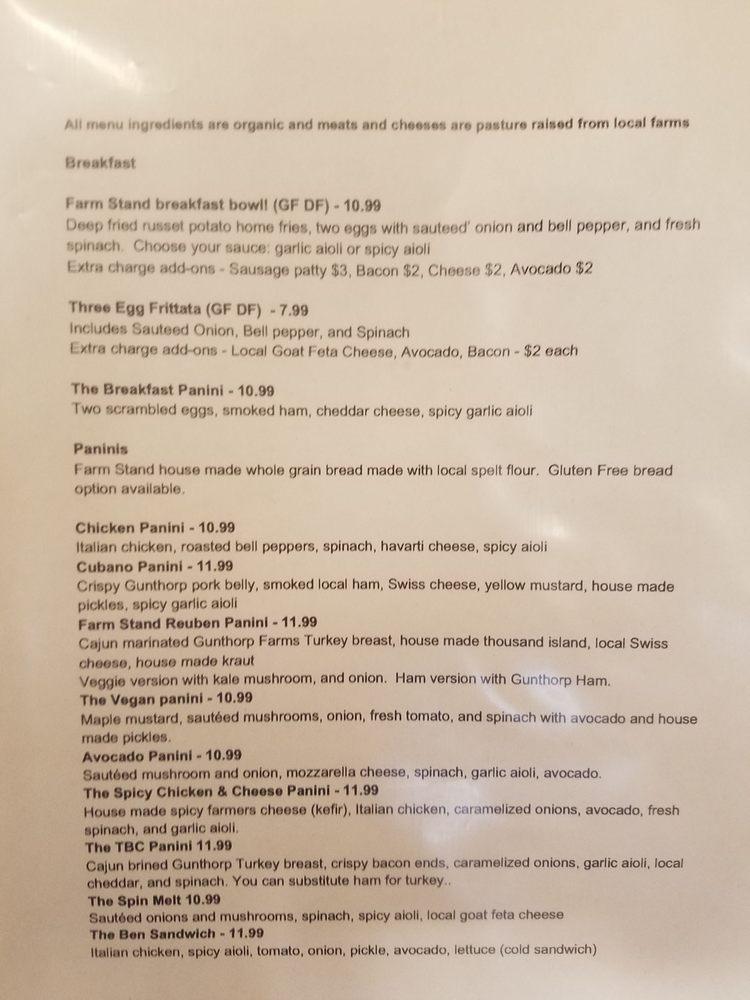 Menu at The Downtown Farm Stand restaurant, Muncie