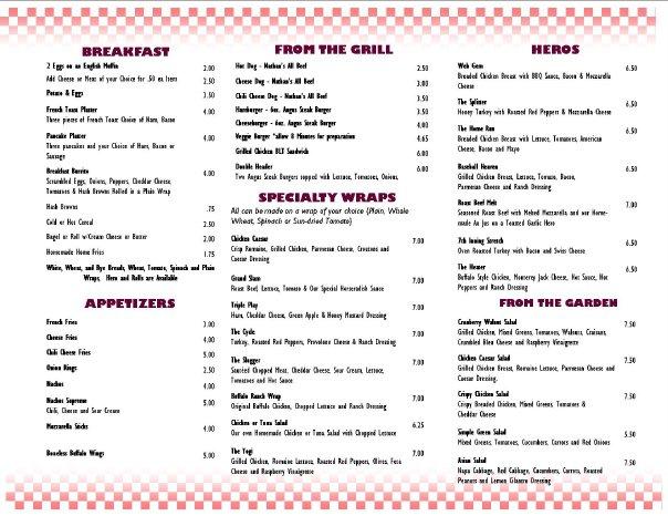 Menu at Baseball Cafe at Baseball Heaven Complex, Yaphank