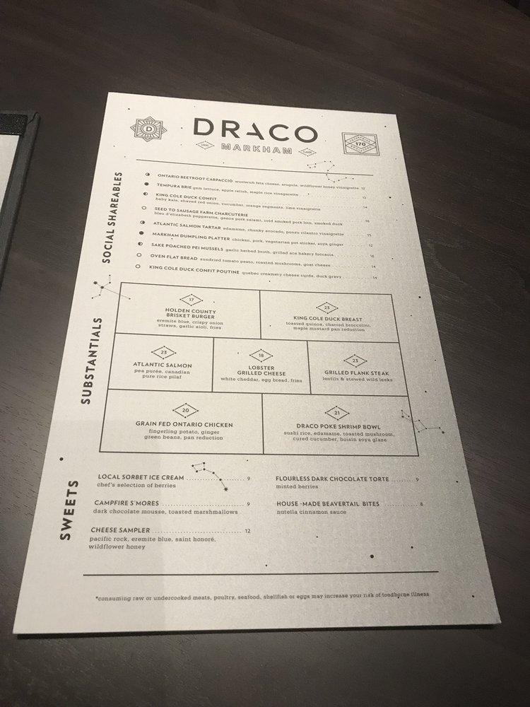 Menu at Draco Markham pub & bar, Markham