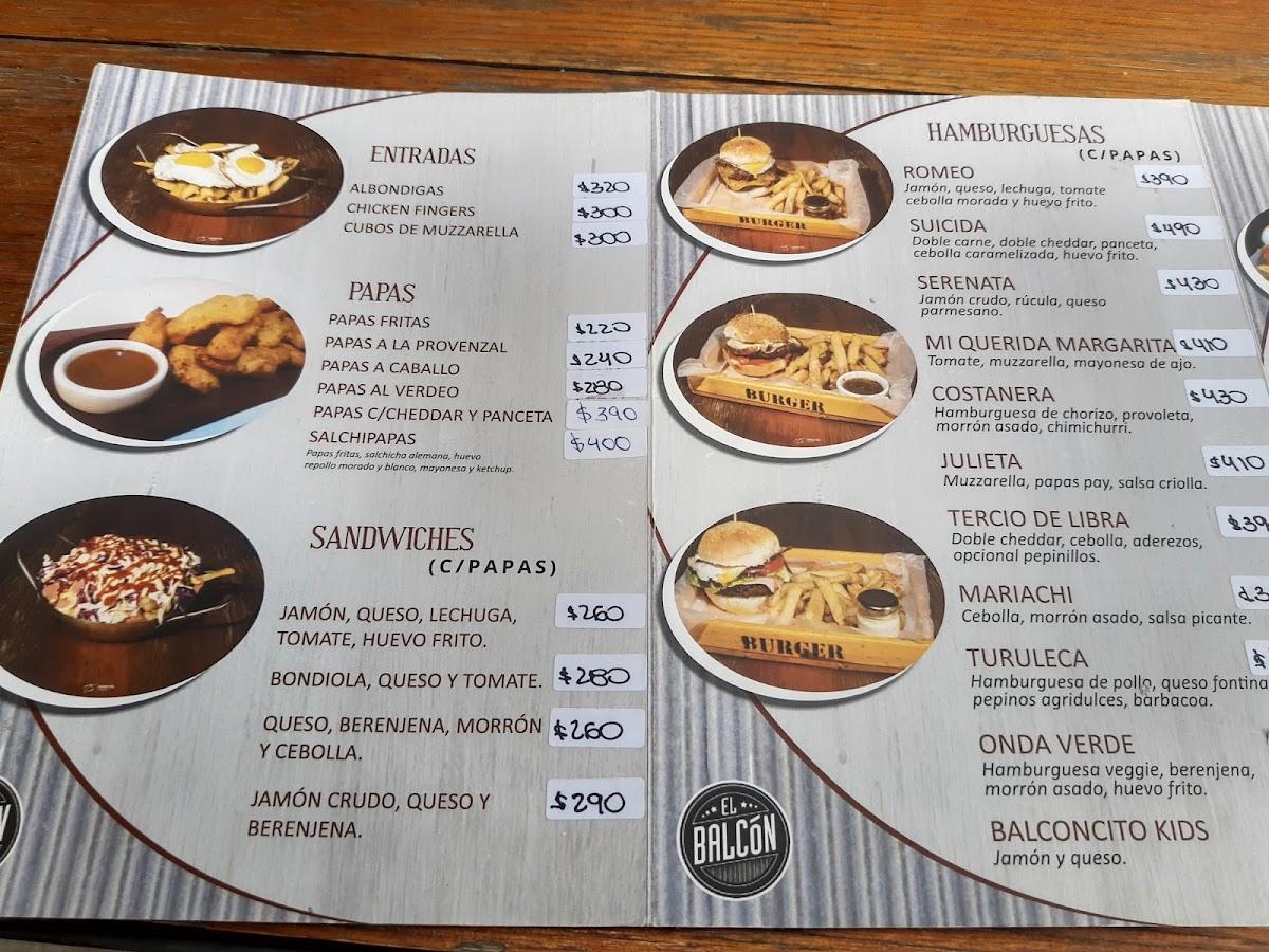 Carta del restaurante El Balcón VGB, Villa General Belgrano