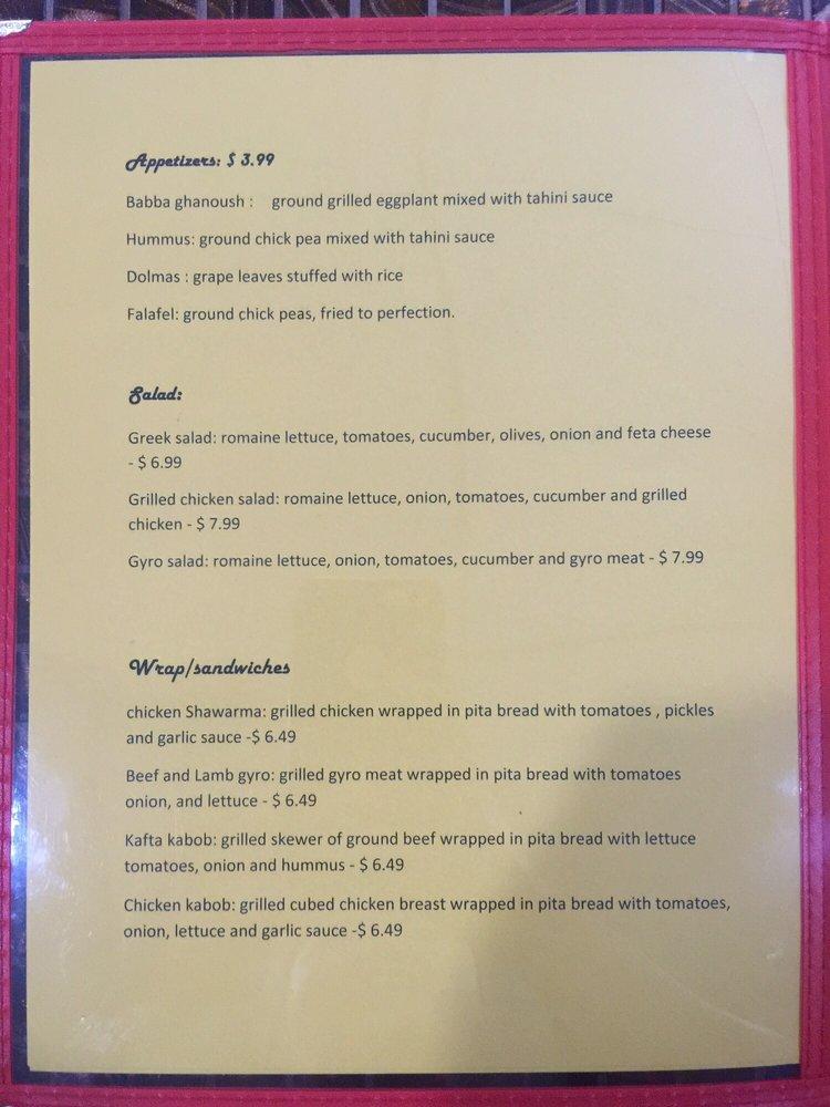 Menu at Manara Cafe Authentic Lebanese and Mediterranean Cuisine, Lubbock