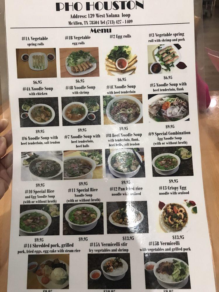 Menu at Phở Houston restaurant, McAllen