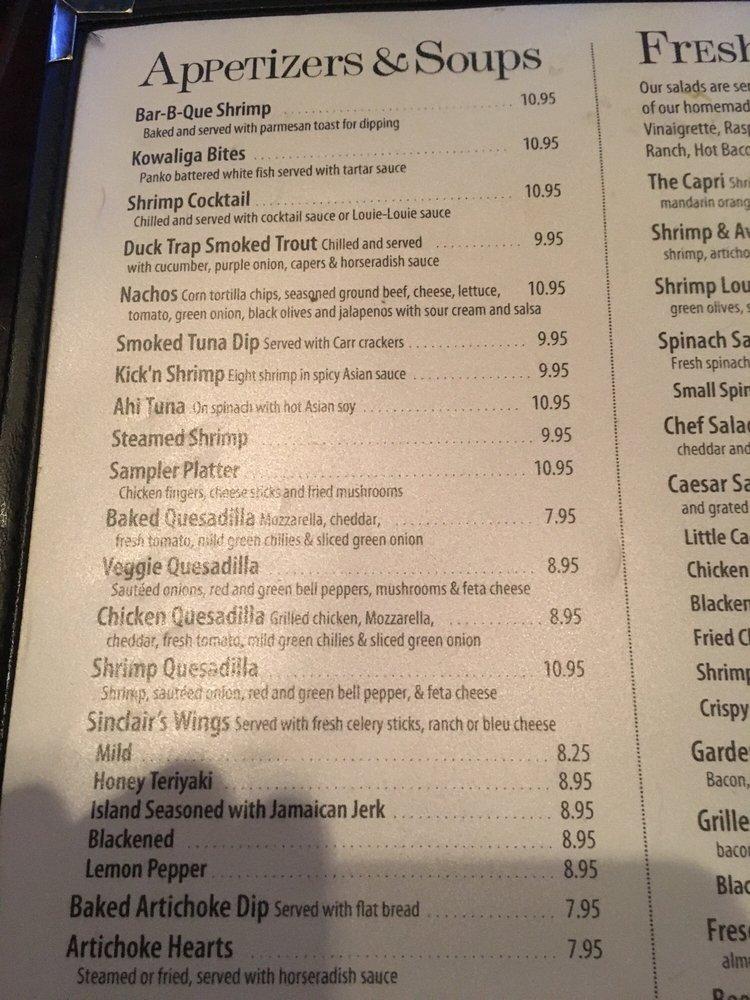 Menu at Sinclair's East restaurant, Montgomery, Vaughn Rd