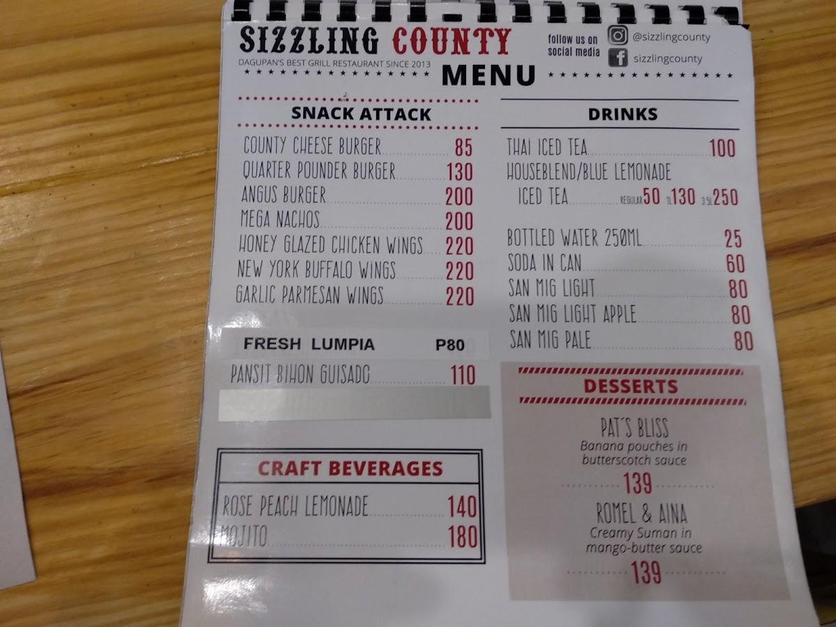 Menu at Sizzling County pub & bar, Dagupan, Unit 9