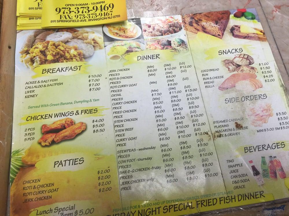 Menu at Big G Jamaican restaurant, Irvington