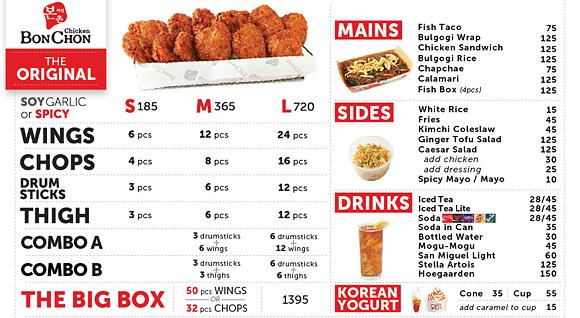 Menu at Bonchon Chicken fast food, Baguio