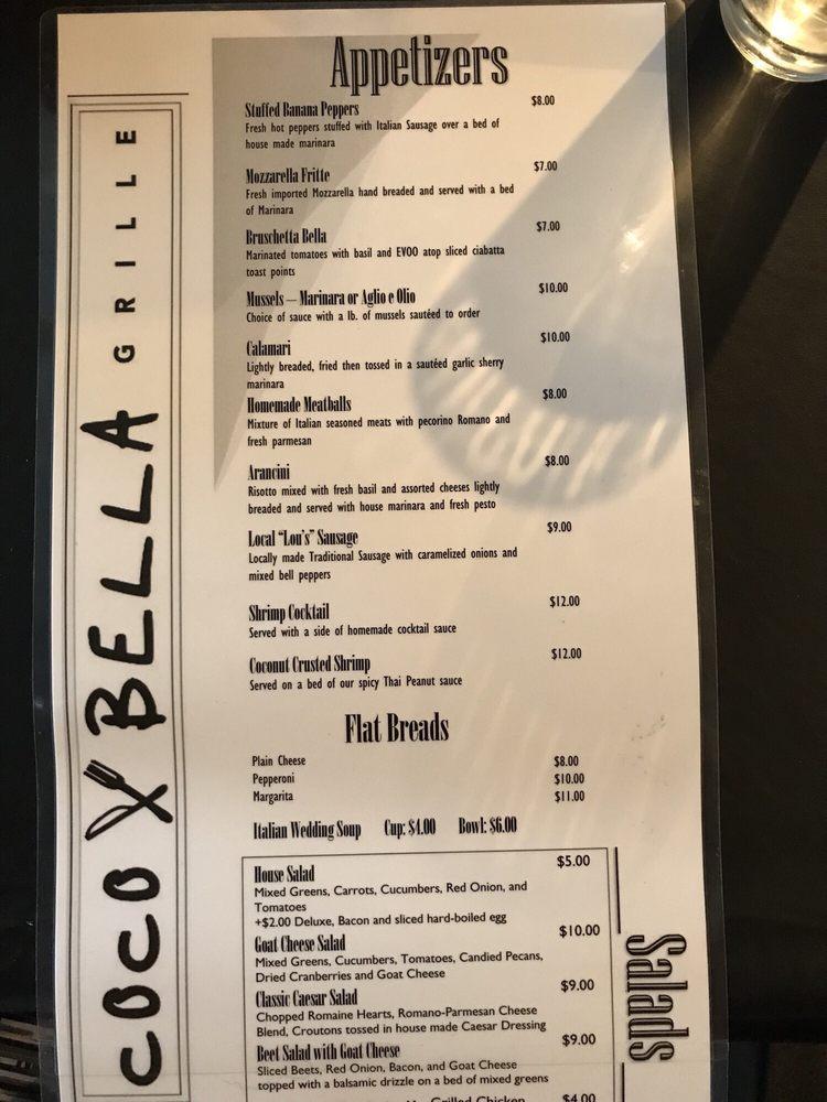 Menu at CocoBella's Italian Grille restaurant, Northfield
