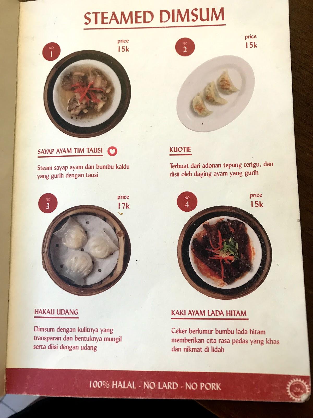 Menu at Hok Chui restaurant, Bandung