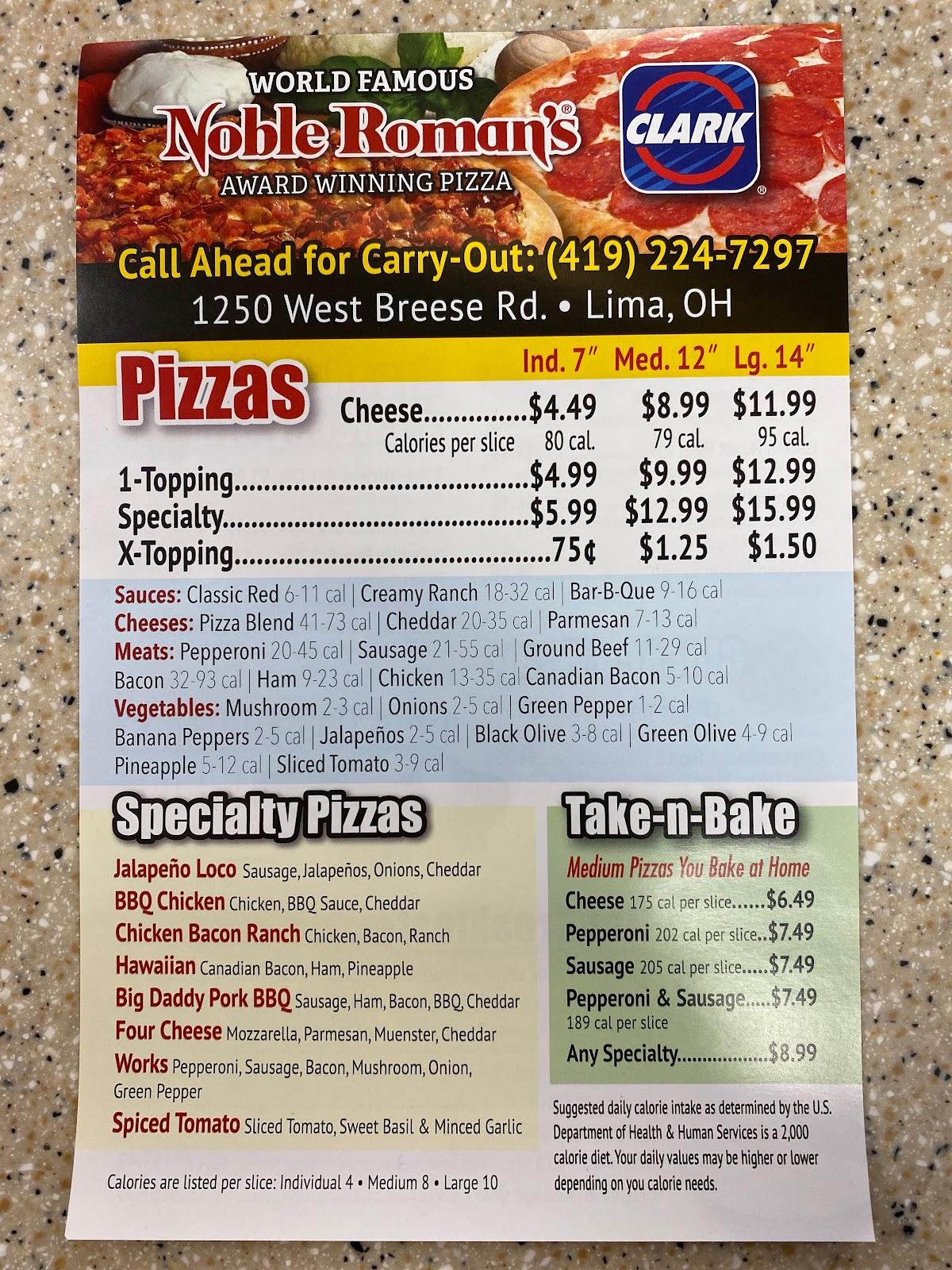 Menu at Noble Romans restaurant, Lima
