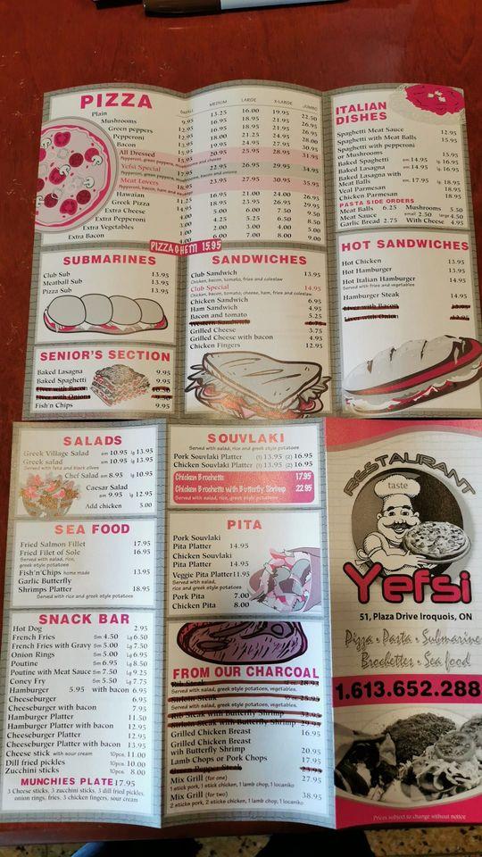 Menu at Yefsi Restaurant, Iroquois