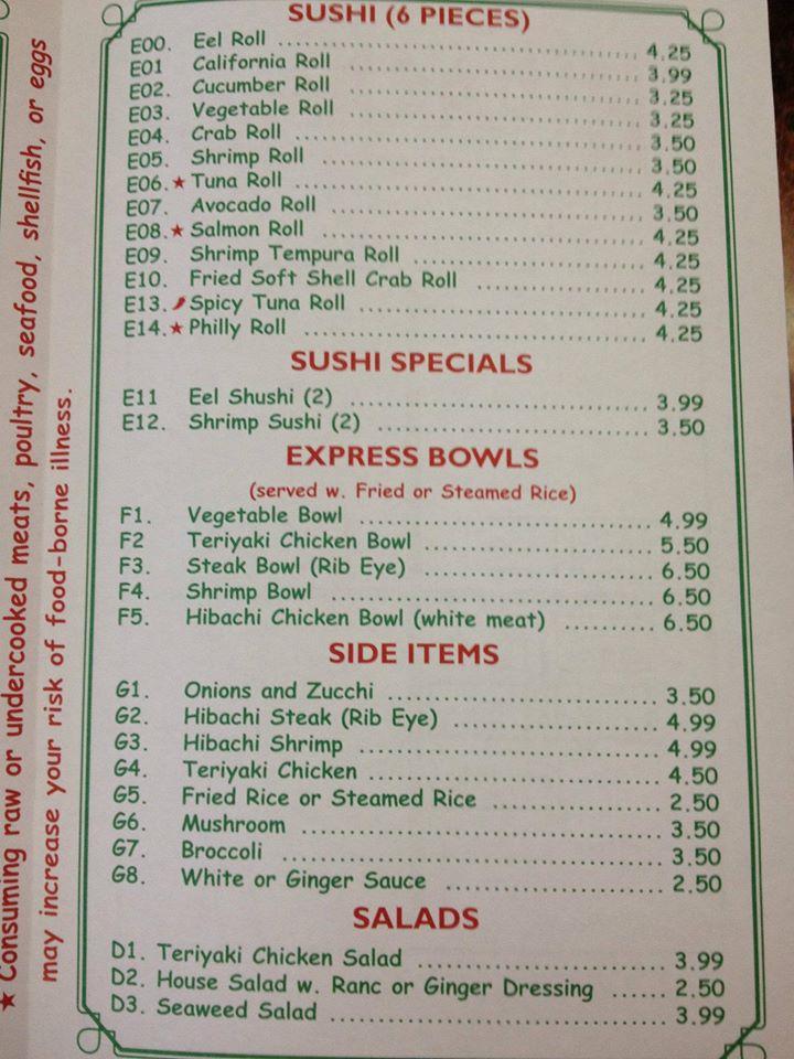 Menu at Hibachi Express restaurant, Salem, 141 S Electric Rd