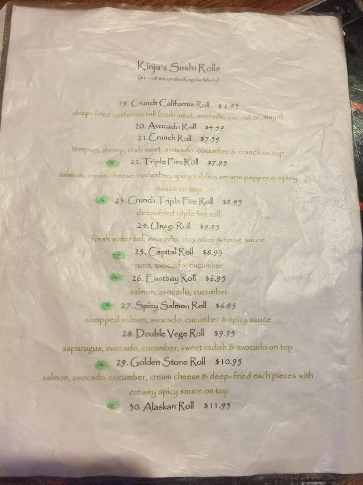 Menu at Kinja Japanese Restaurant, Yelm