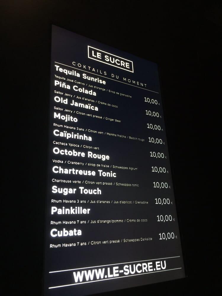 Menu au Le Sucre pub et bar, Lyon, 50 Quai Rambaud
