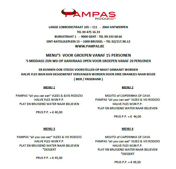 Menu at Pampas Rodizio, Antwerp