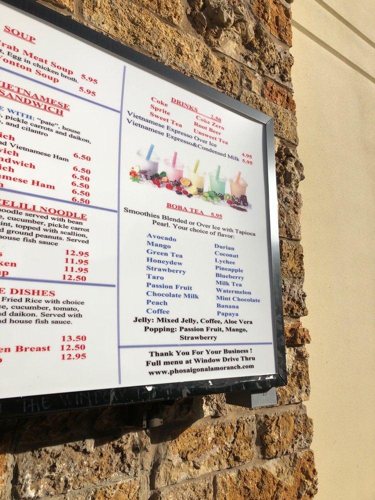 Menu at Pho Saigon at Alamo Ranch restaurant, San Antonio, Culebra Rd #104