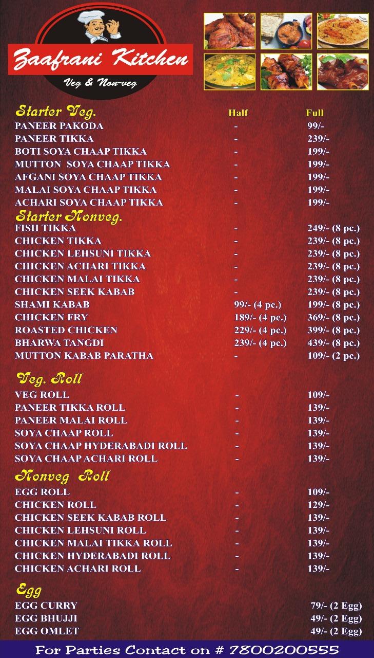 Menu at Zaafrani Kitchen, Raebareli