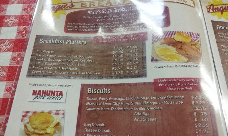 Menu at Angie's Restaurant, Garner