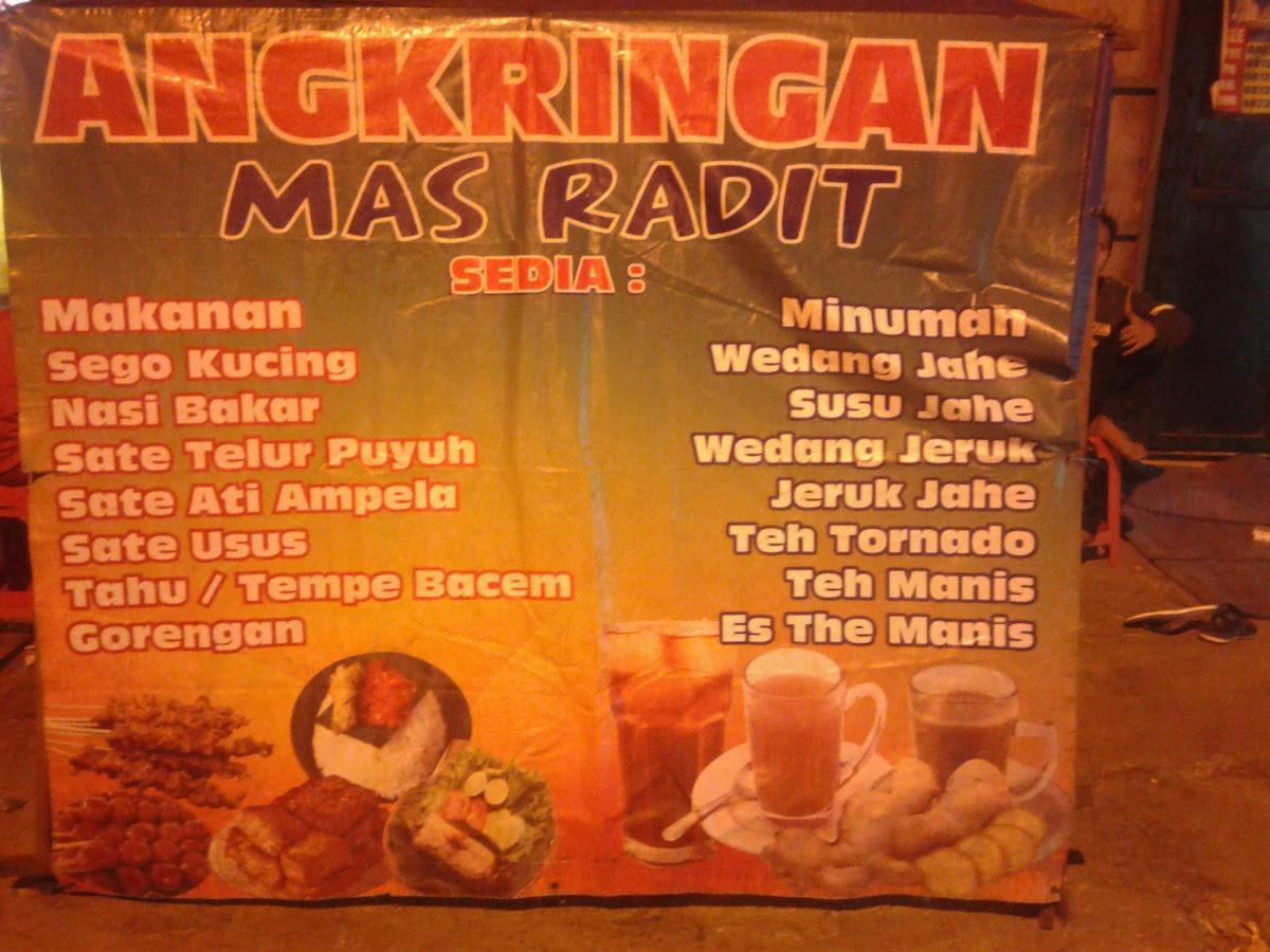 Menu at Angkringan mas radit restaurant, West Jakarta