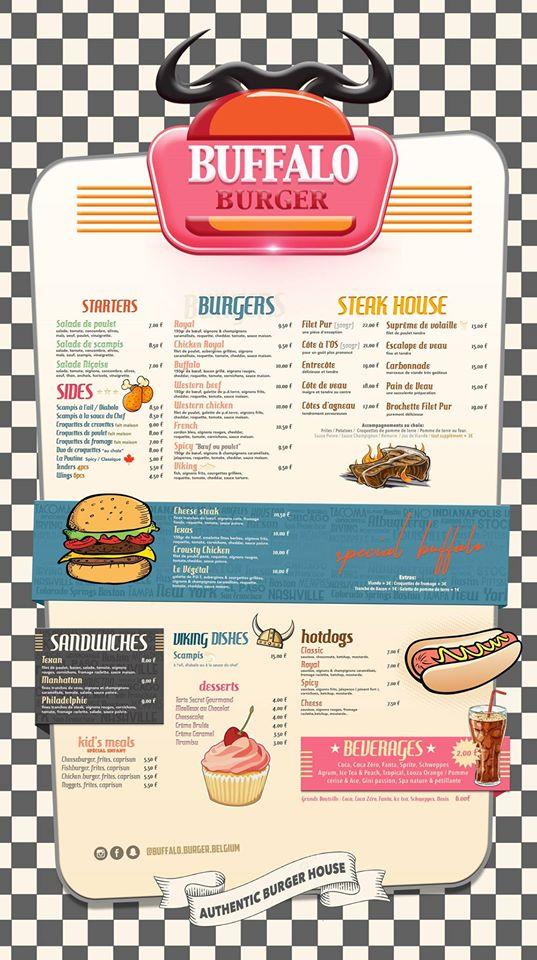 Menu at Buffalo Burger, Brussels