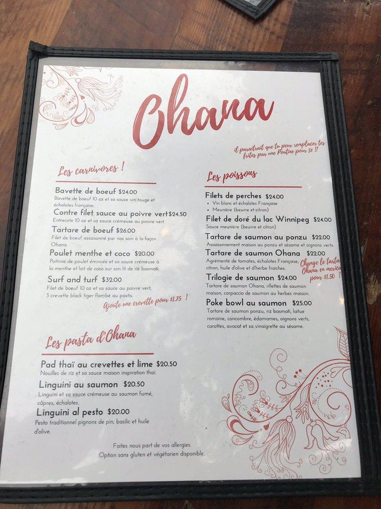 Menu au Ohana Cafe, Saint-Donat-de-Montcalm