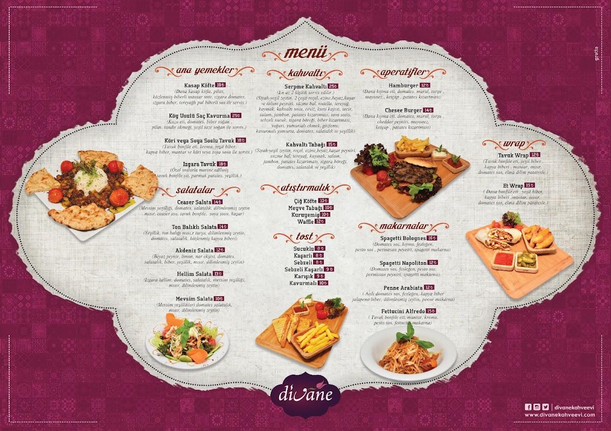 Menu at Divane Coffeehouses, Konya, Ebu Suud Efendi Cd. No:74