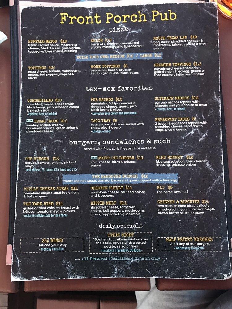 Menu at Front Porch Pub, Houston