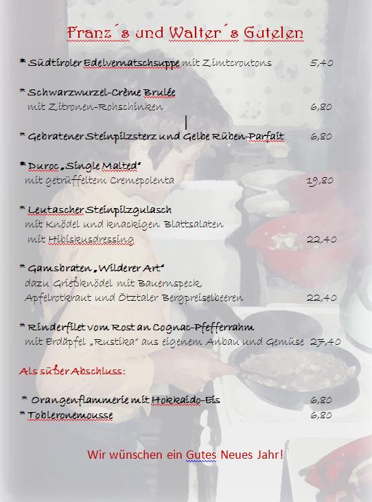 Menu at Gasthaus Restaurant Brücke, Austria