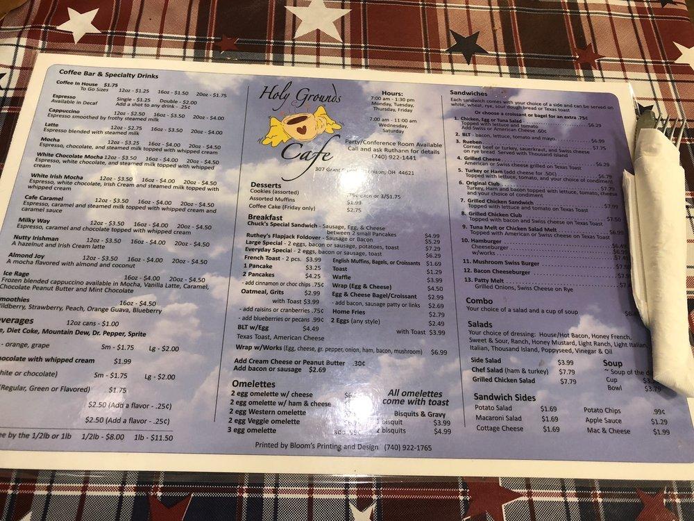 Menu at Holy Ground Cafe, Dennison