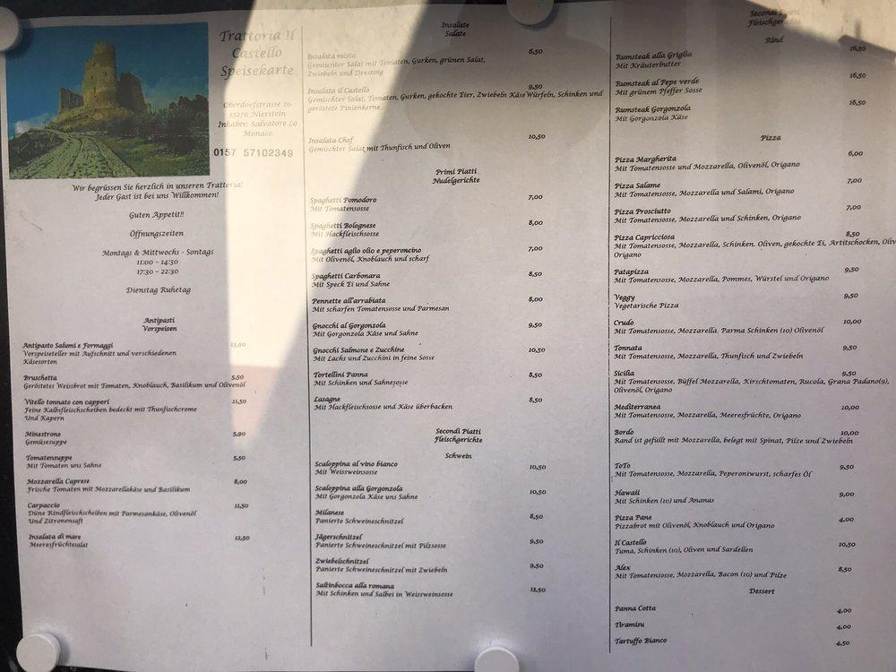 Speisekarte von Il Castello pizza, Nierstein