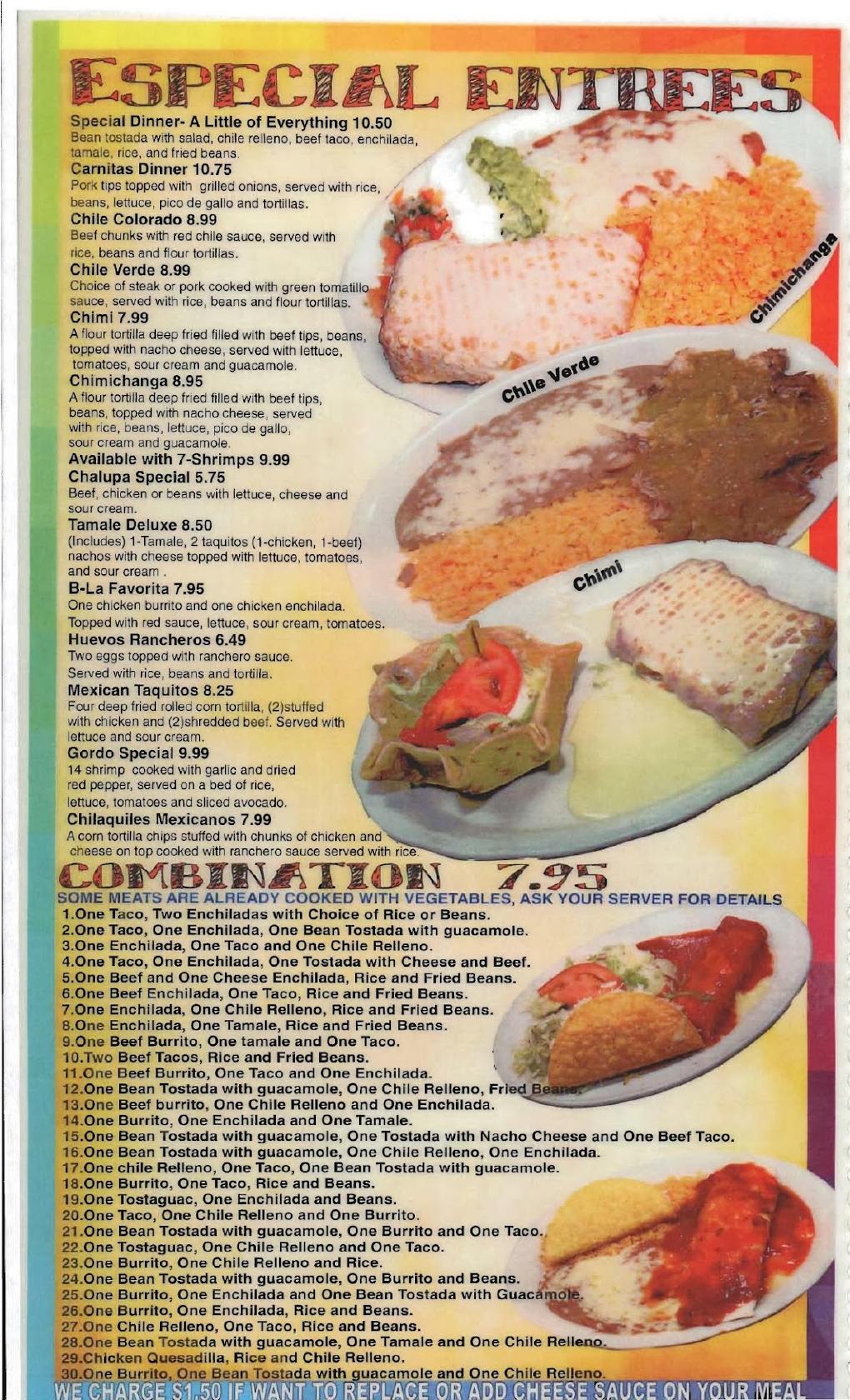 Menu at Las Flores restaurant, Rockwell City