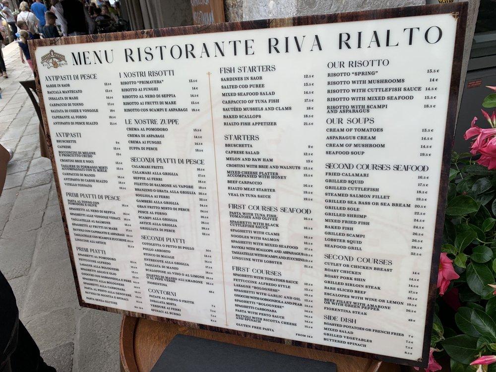 Menu da Riva Rialto ristorante, Venezia