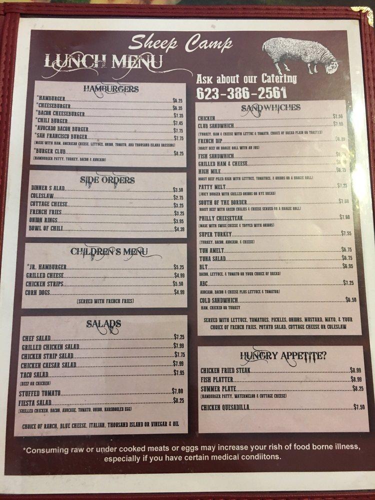 Menu at The Sheep Camp restaurant, Buckeye