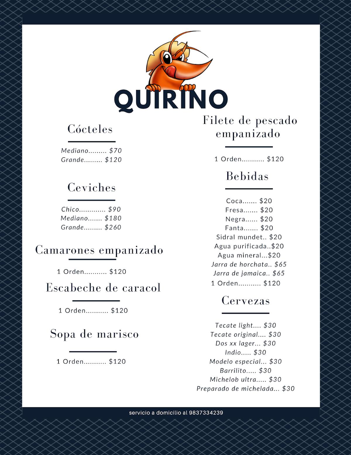 Carta del restaurante Cócteles y Ceviches Quirino, Chetumal