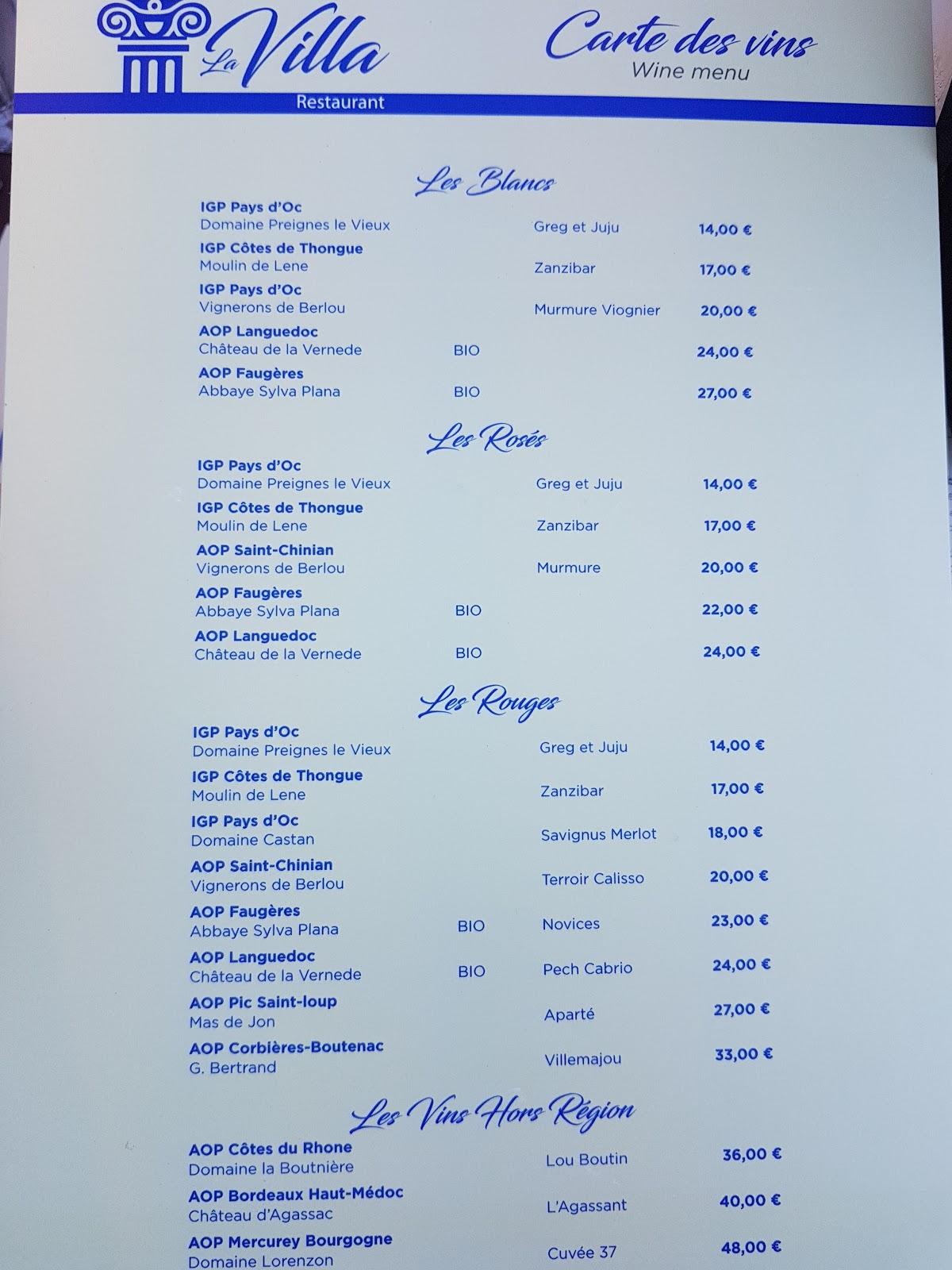 Menu at La Villa restaurant, Sérignan, Camping Le Sérignan-Plage Yellow ...