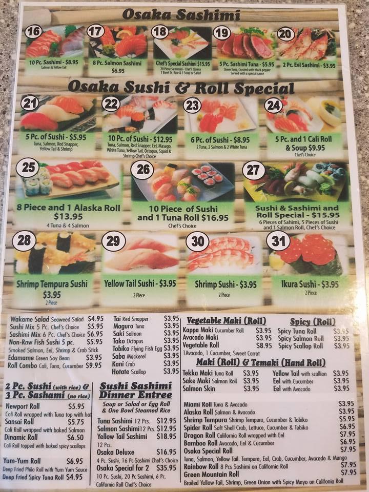 Menu at Osaka Japanese Steak & Lobster house steakhouse, Newport, 365 W ...