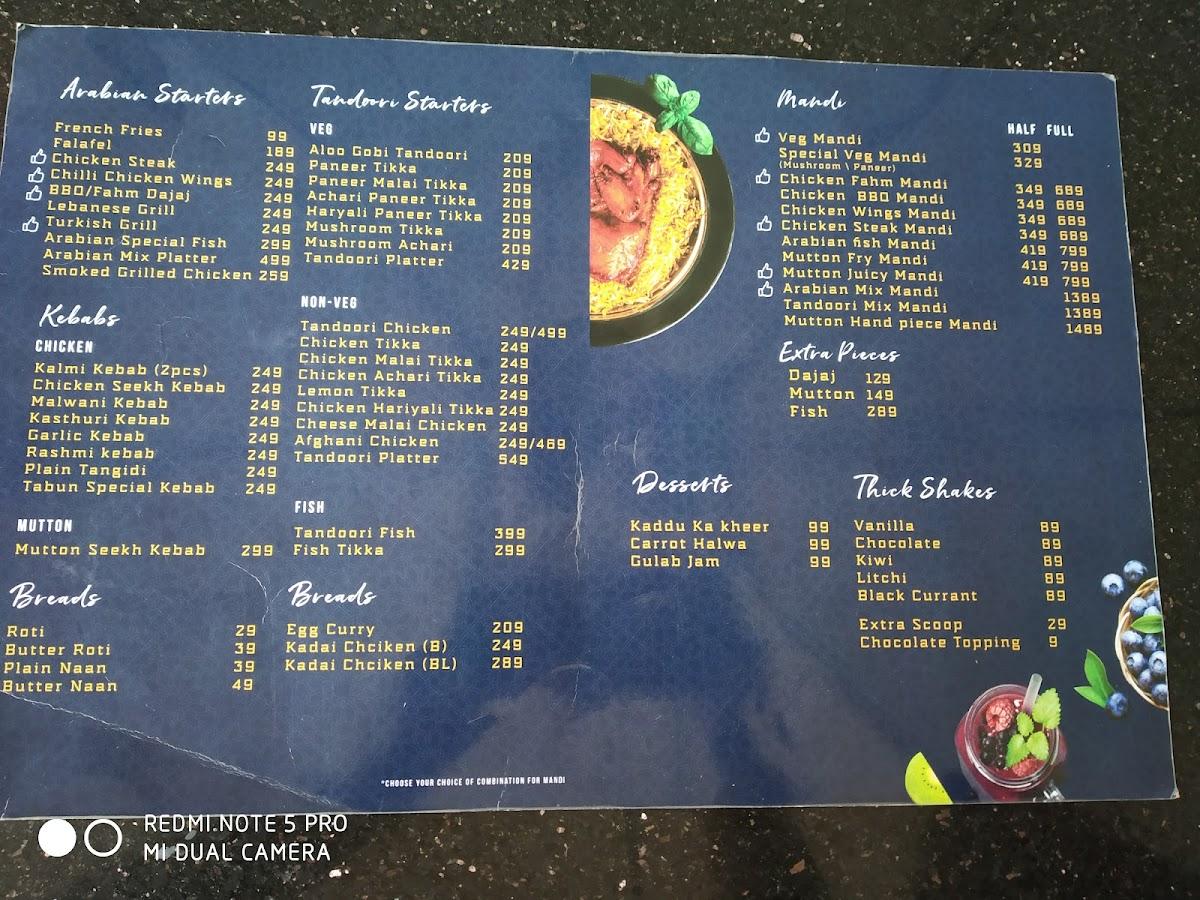 Menu at Tabun An Arabic Restaurant, Tirupati